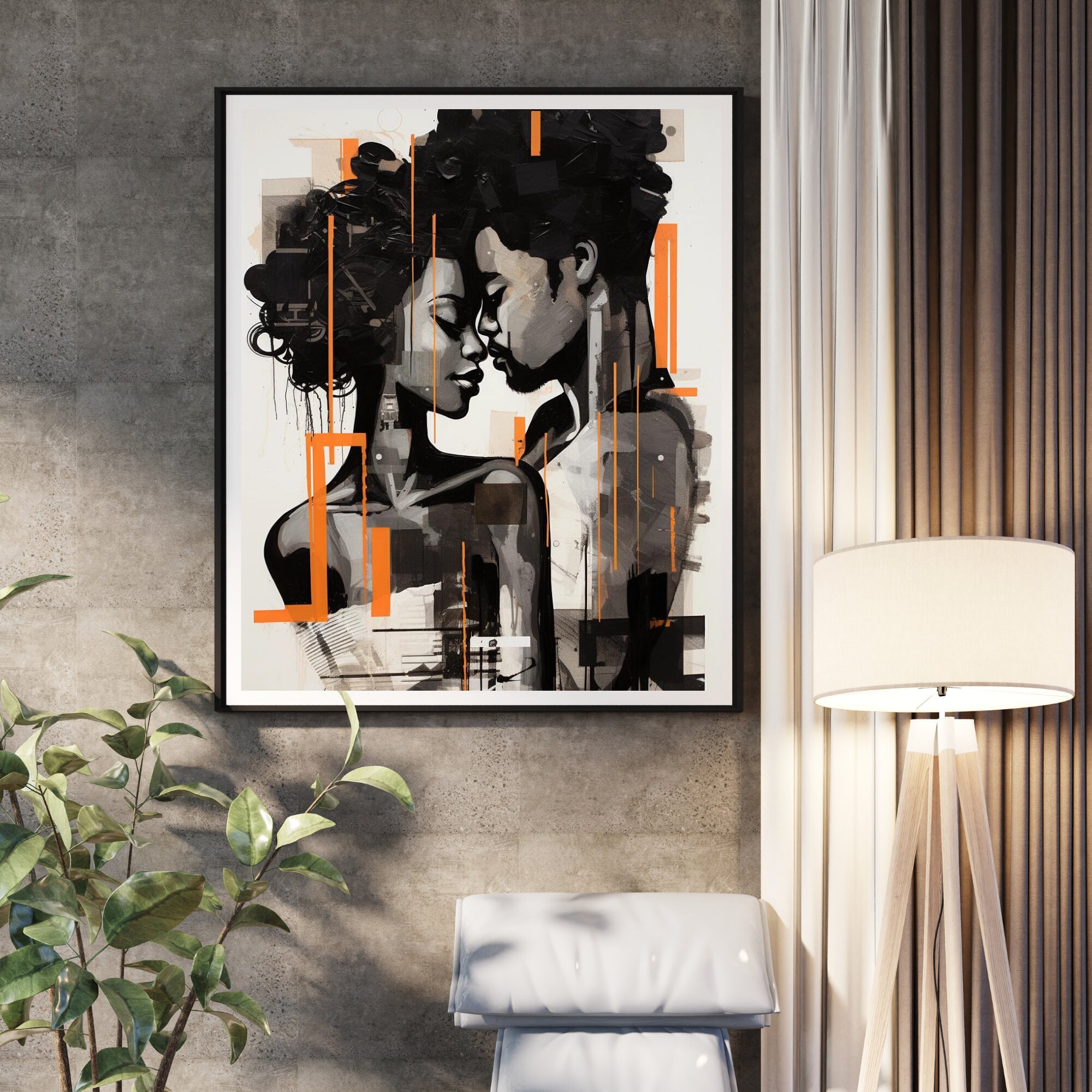 Black Love Art Print of Black Couple Art Print Abstract Black Wall Art ...