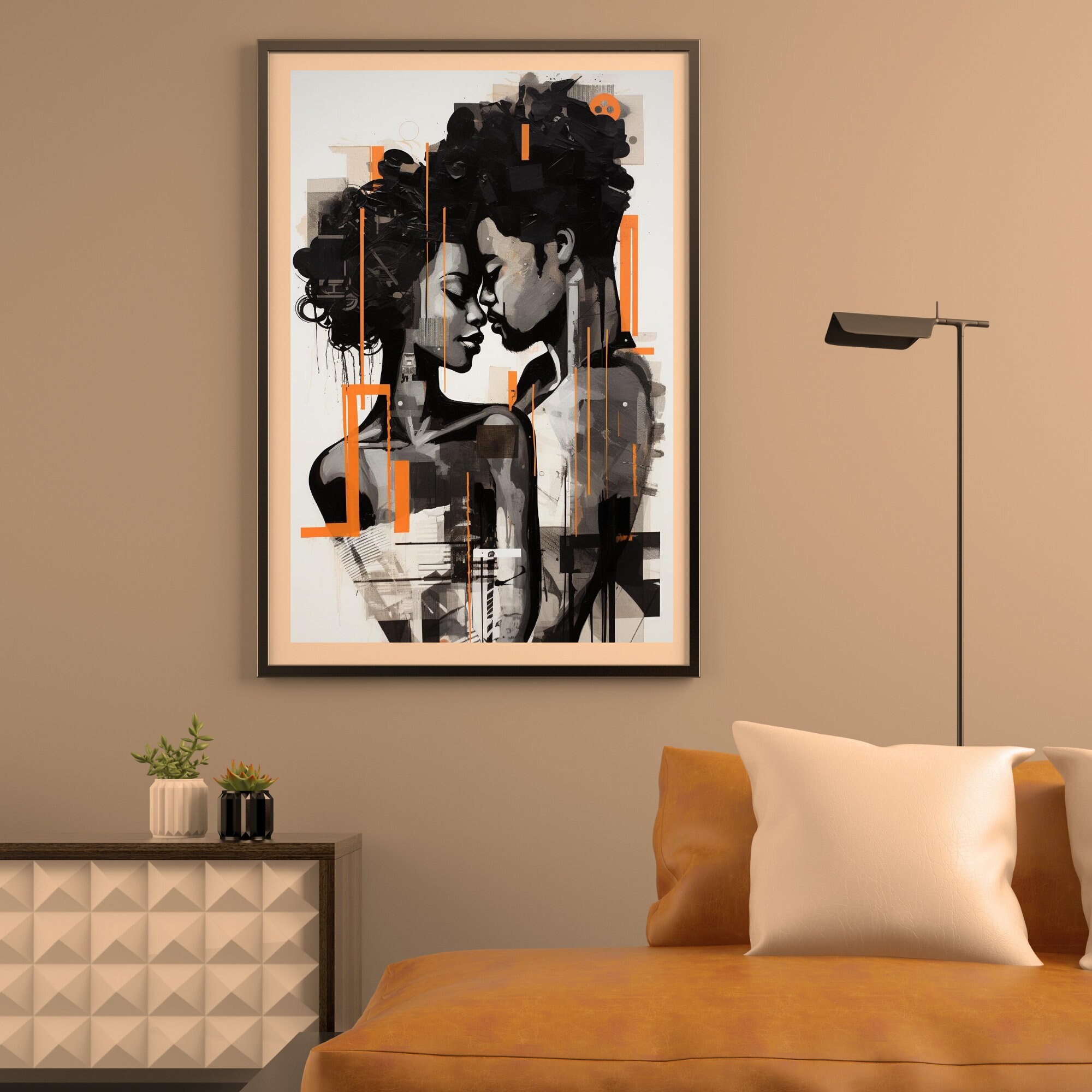 Black Love Art Print of Black Couple Art Print Abstract Black Wall Art ...