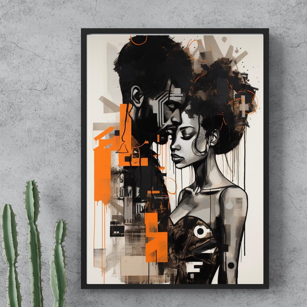 Black Love Art Black Couple Art Print Abstract Black Wall Art Abstract ...