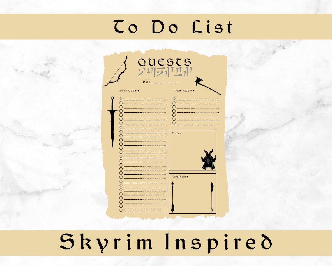 Printable to Do List Skyrim Inspired Daily To-do Png Checklist A4 and ...