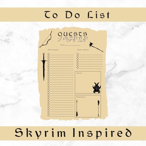 Printable to Do List | Skyrim Inspired | Daily To-do Png Checklist | A4 ...