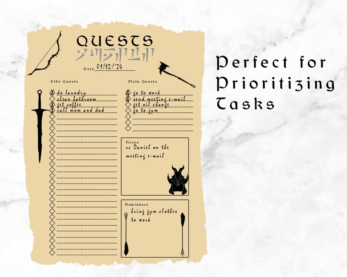 Printable to Do List Skyrim Inspired Daily To-do Png Checklist A4 and ...