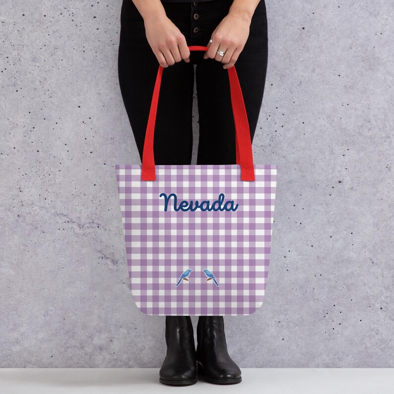 Nevada Gingham Tote Bag State Bird Mountain Bluebird Design - Etsy