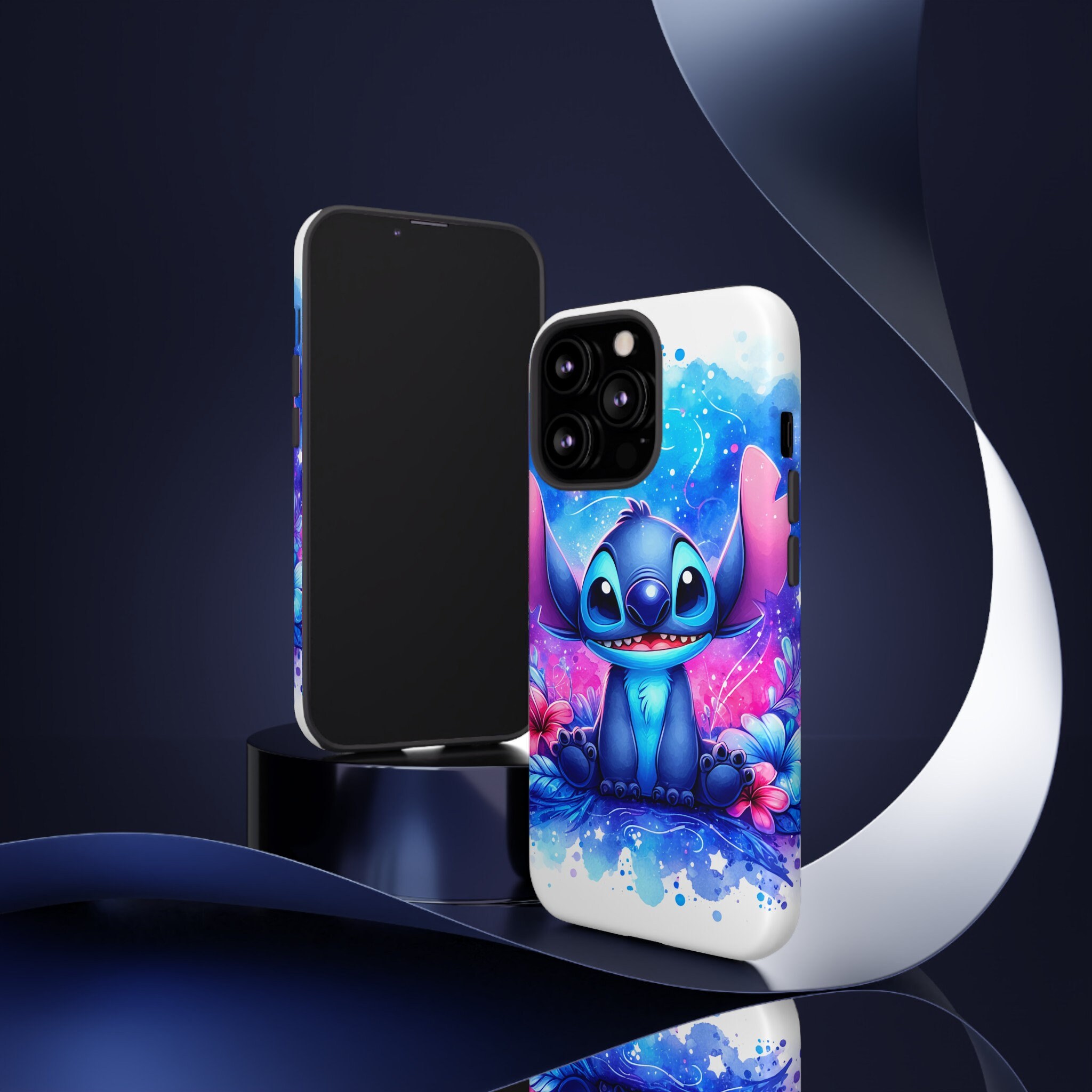 Stitch Sitting in Blue and Pink Flowers, Lilo and Stitch, Tough Cases ...