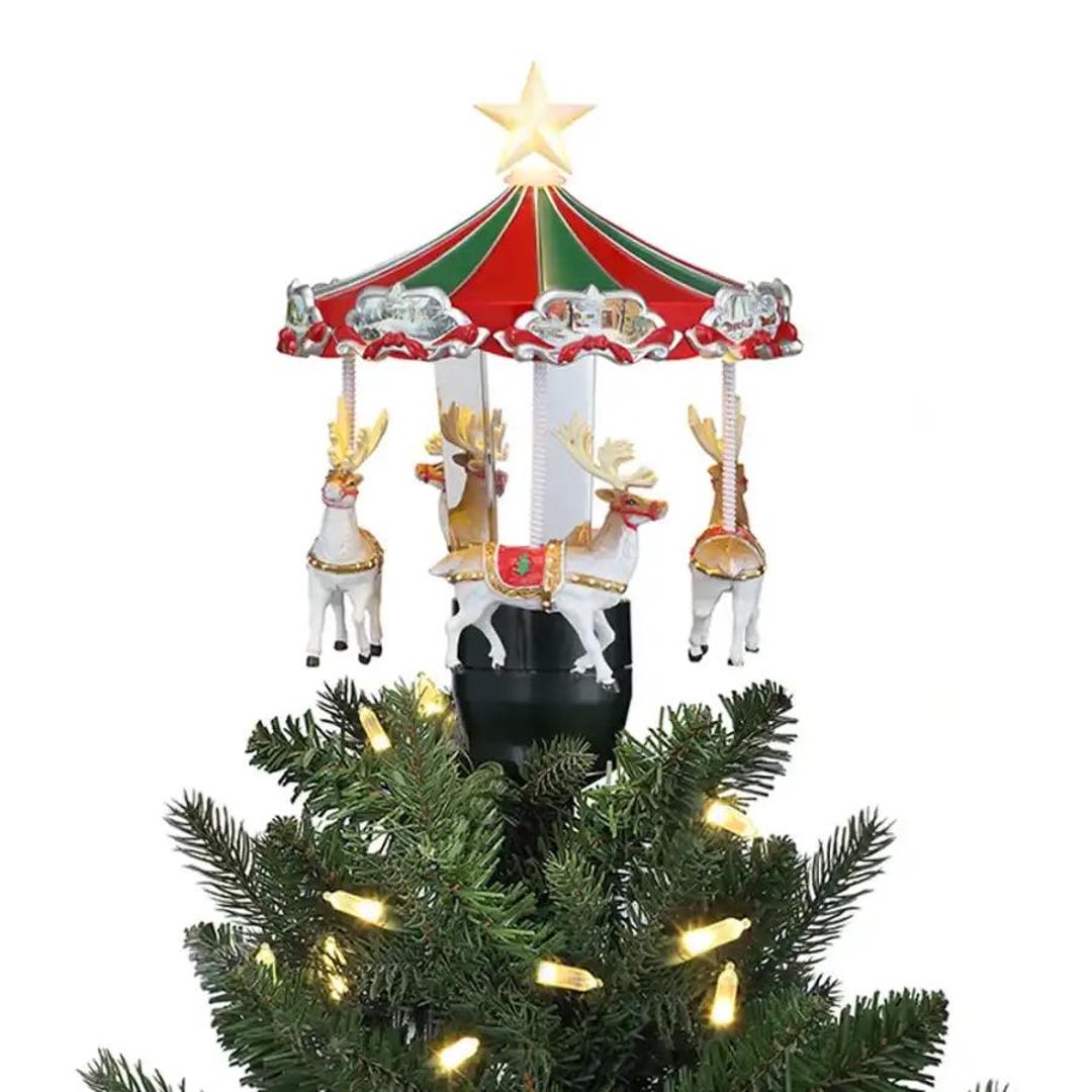 Battery-operated Carousel Christmas Tree Topper With Reindeer and Star ...