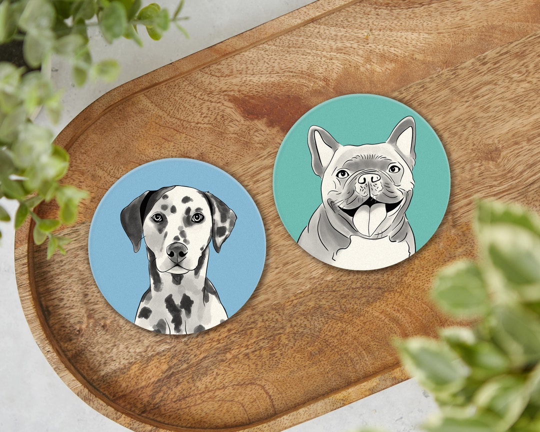 Illustrated Dog Coasters | Ceramic Stone Coasters | Gift for Dog Lovers ...