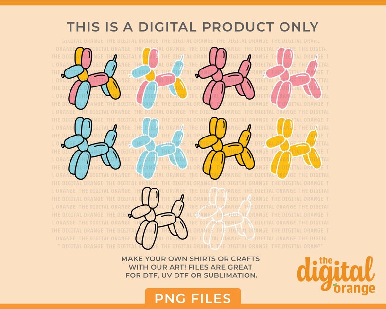 Cute Balloon Dog PNG Bundle, Pop Art Clip Art, Balloon Dog Wall Art ...