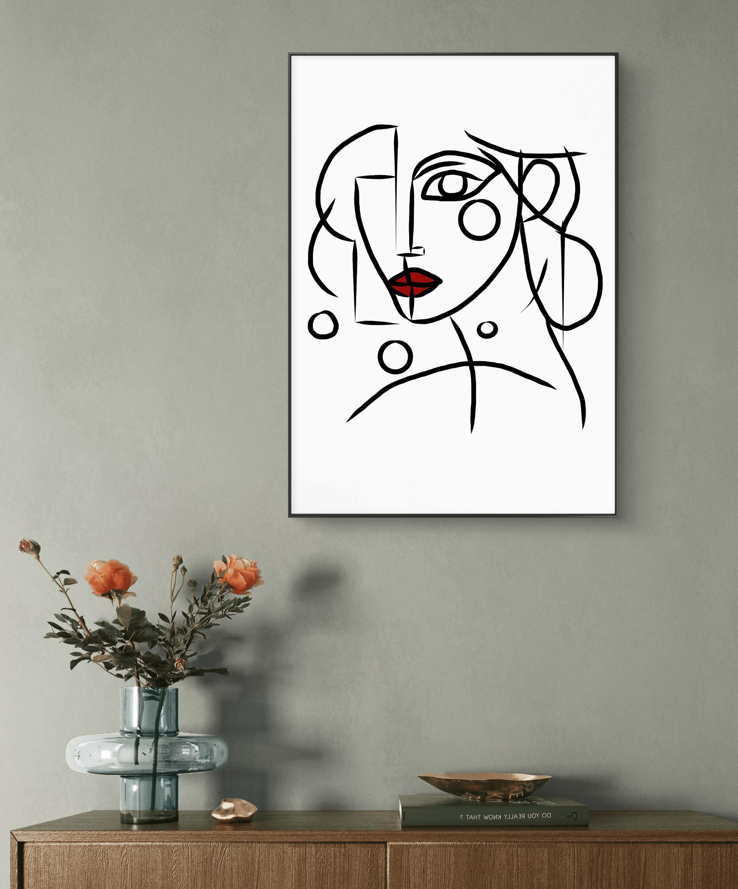 Minimalist Abstract Portrait, Line Drawing, Digital Art, Wall Hanging ...