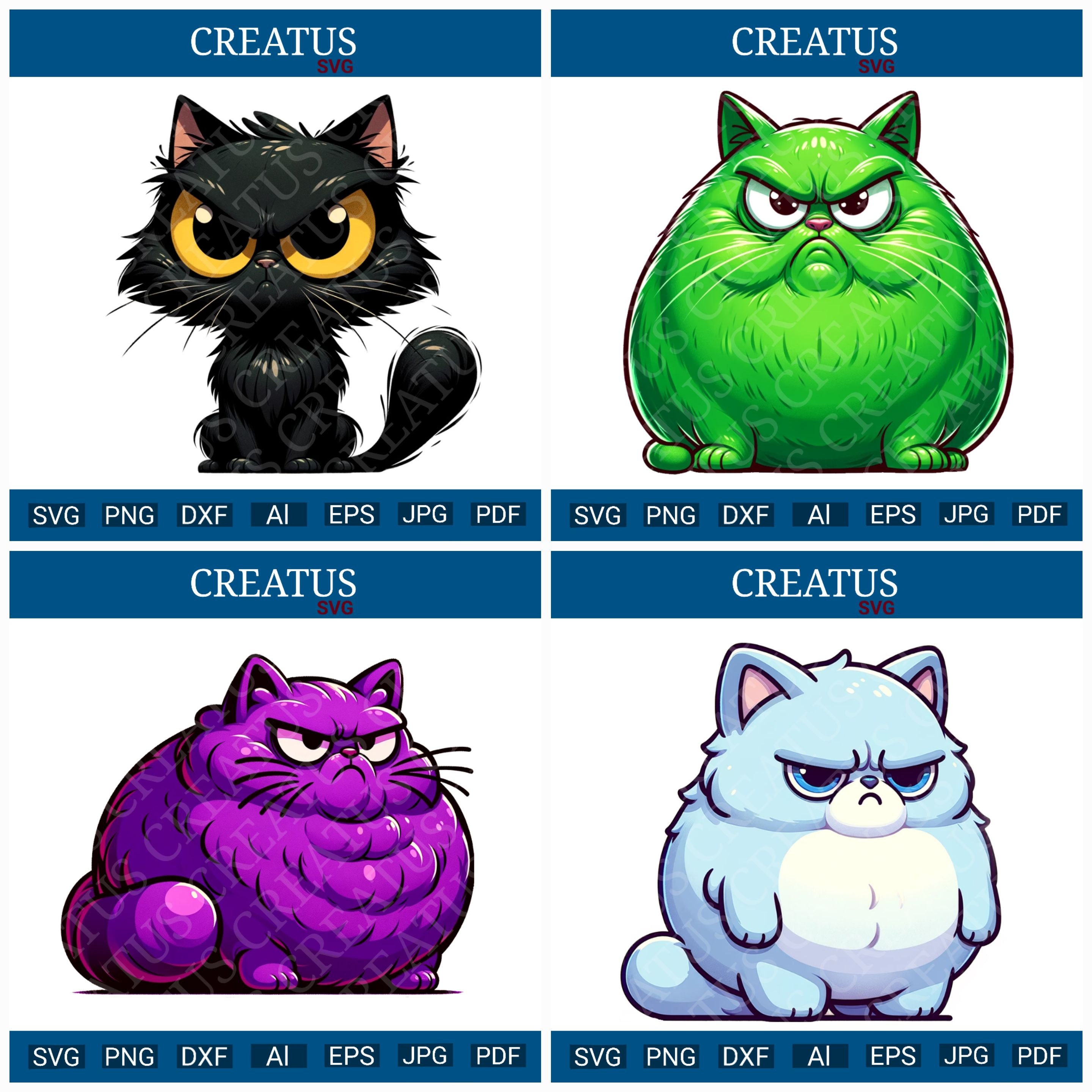 Grumpy Cat Svg, Funny Cat SVG Bundle, Black Cat Svg, Angry Cat PNG ...