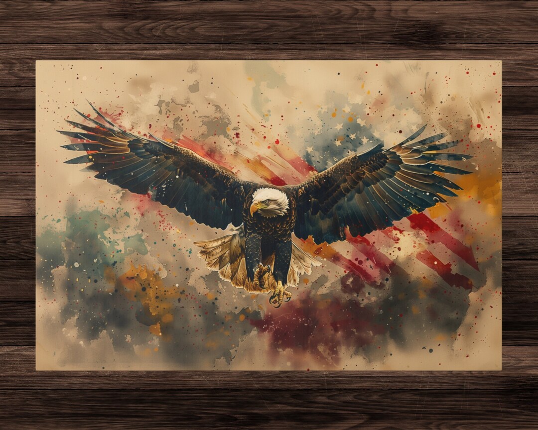 American Bald Eagle Wall Art, Watercolor Style Eagle Canvas, USA ...