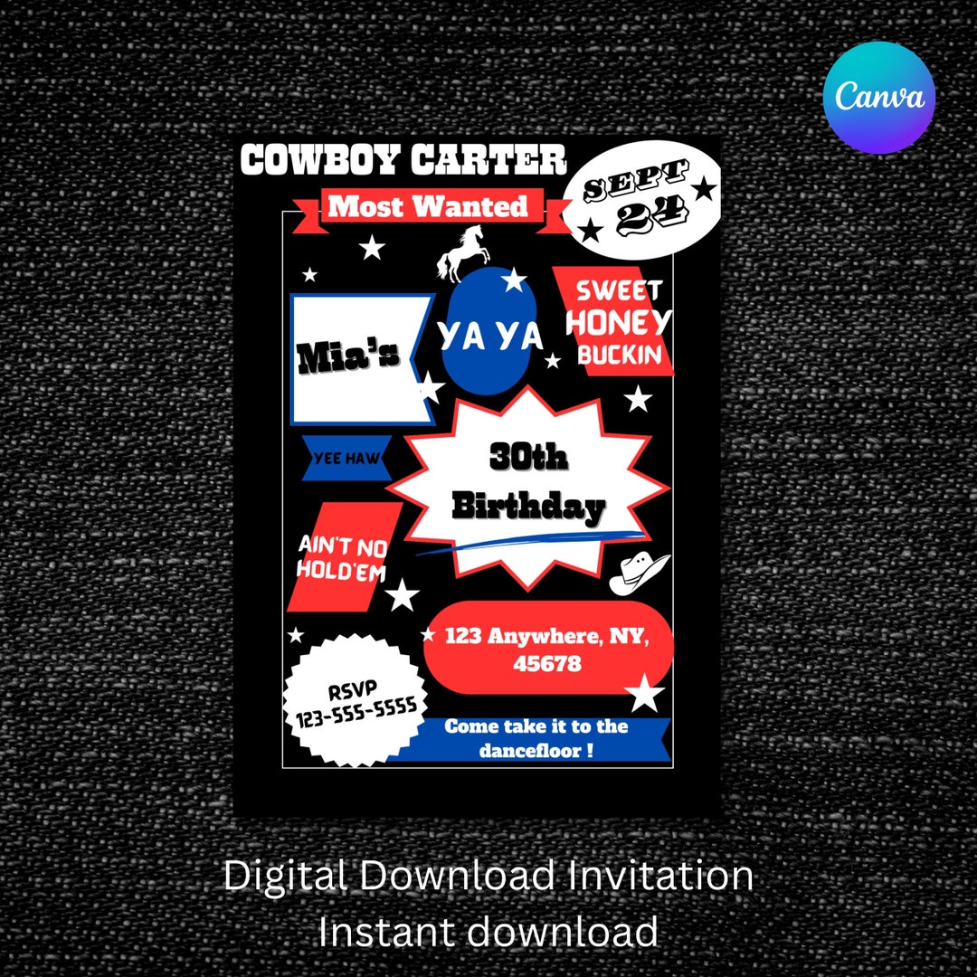 Cowboy Carter, Beyonce Theme Party, Bachelorette Invitation Template ...