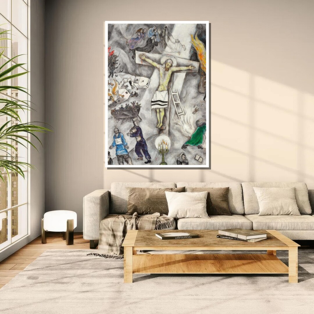 Marc Chagall Style Crucifixion Painting – Religious Surrealist Wall Art ...