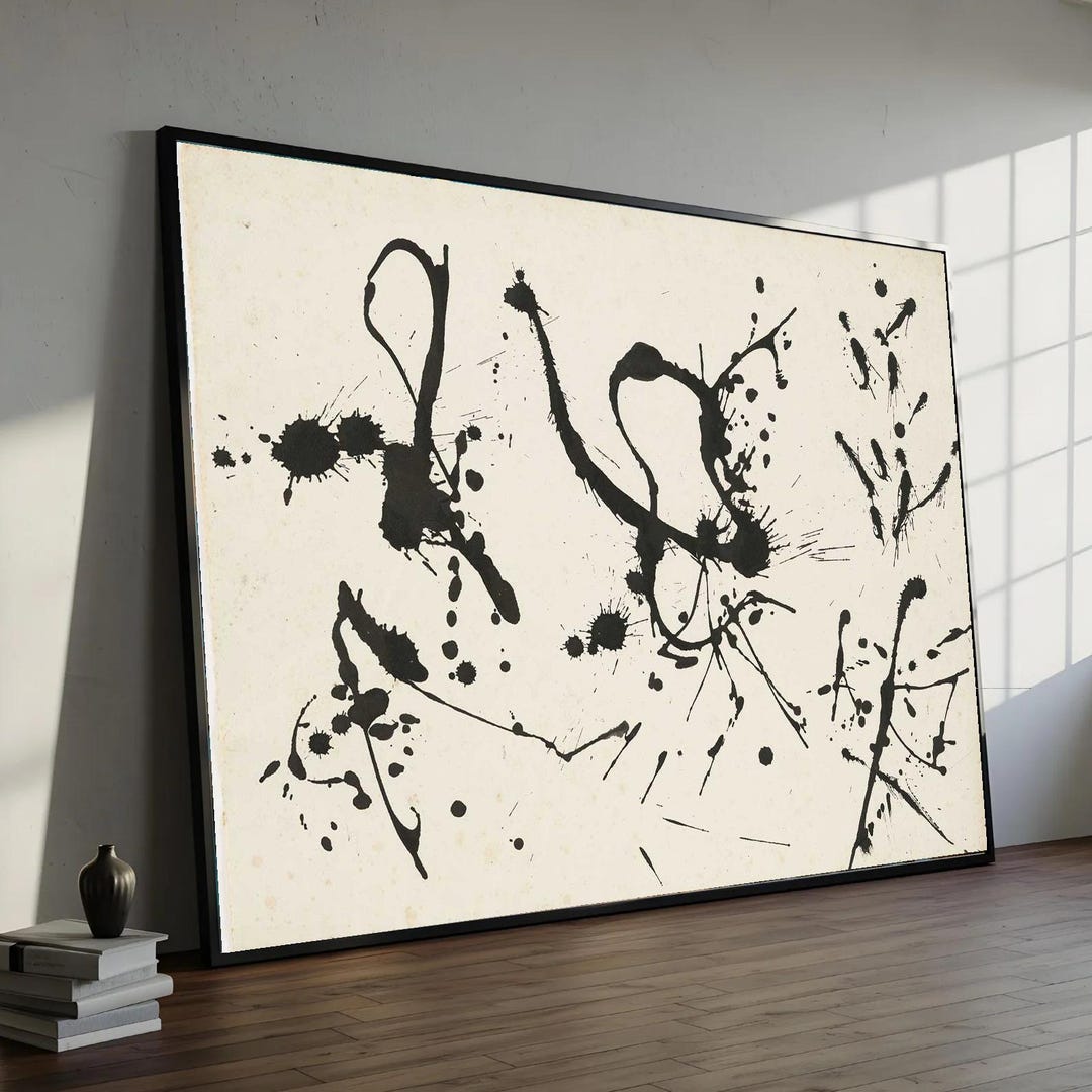 Jackson Pollock Art Minimalist Abstract Ink Art, Black and White ...