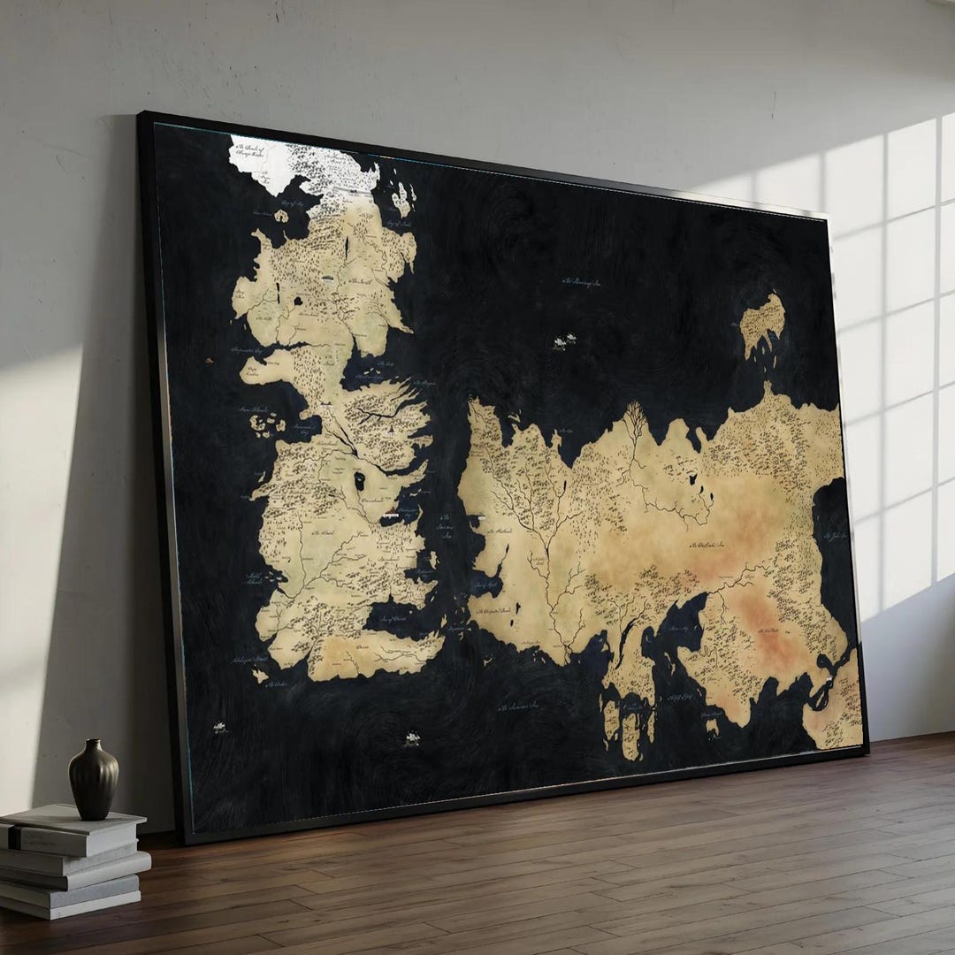 Westeros and Essos Map Art, Epic Fantasy World Map, Great Houses Wall ...