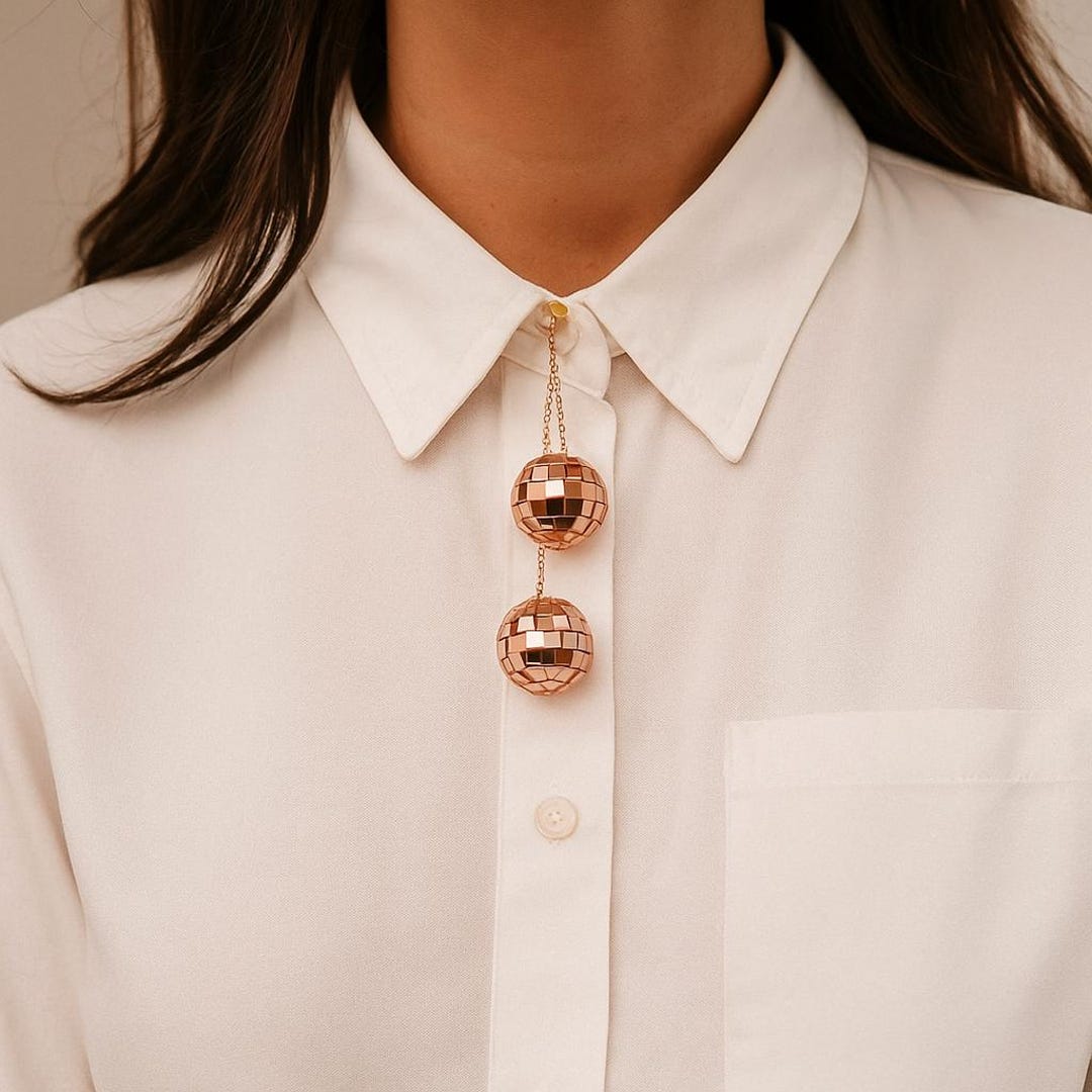 Double Disco Ball Lapel Pin: Chic Chain Charm Brooch, Buttonhole Badge ...
