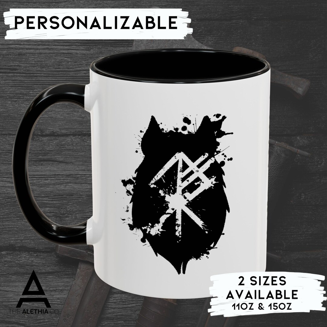 Viking Wolf Bind Rune Accent Coffee Personalized Mug 11oz 15oz - Etsy