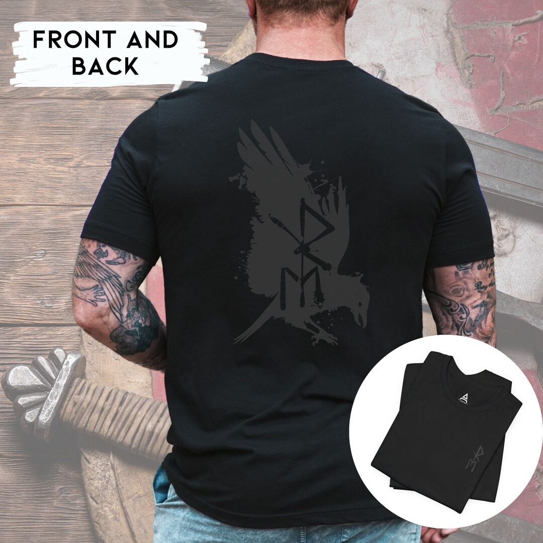 Viking Raven Bind Rune Black on Black Shirt, Norse Mythology T Shirt ...