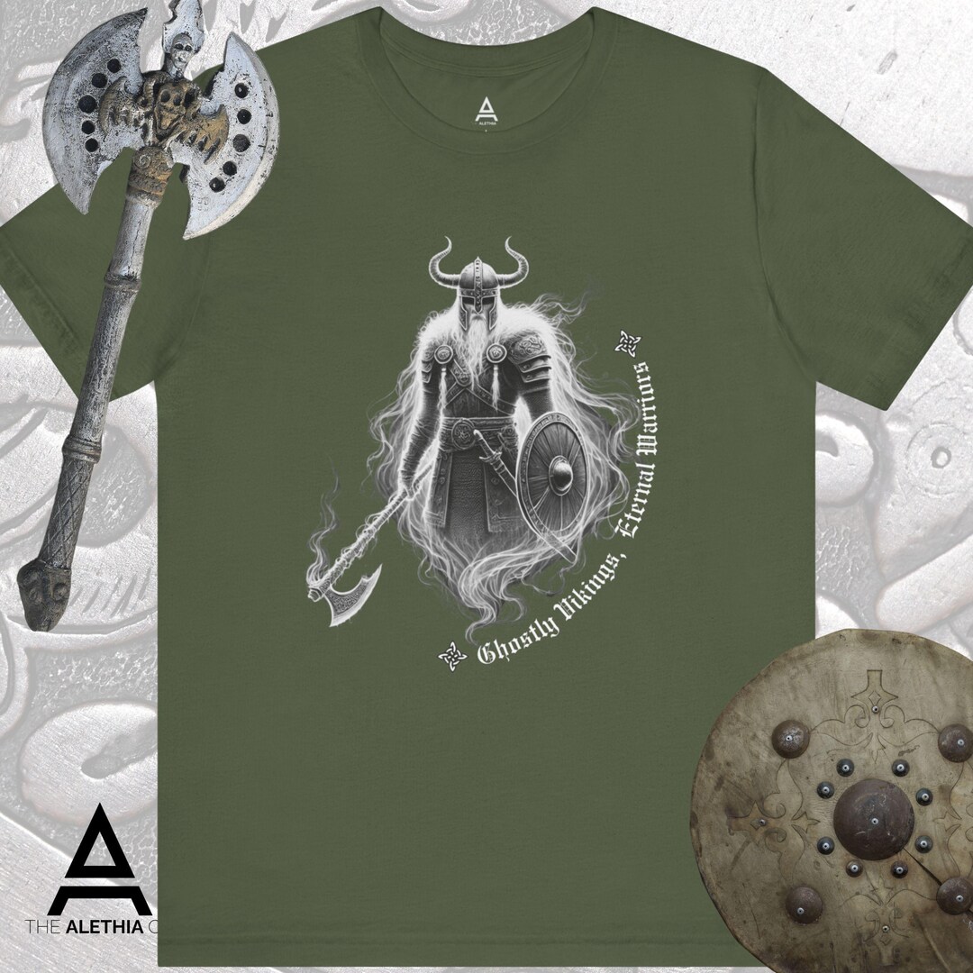 Viking Halloween Ghost Warrior Military Green Shirt, Spooky Norse ...