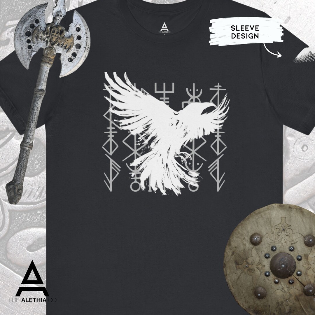Raven Runes Viking Scandinavian Vintage Black Shirt, Norse Mythology ...