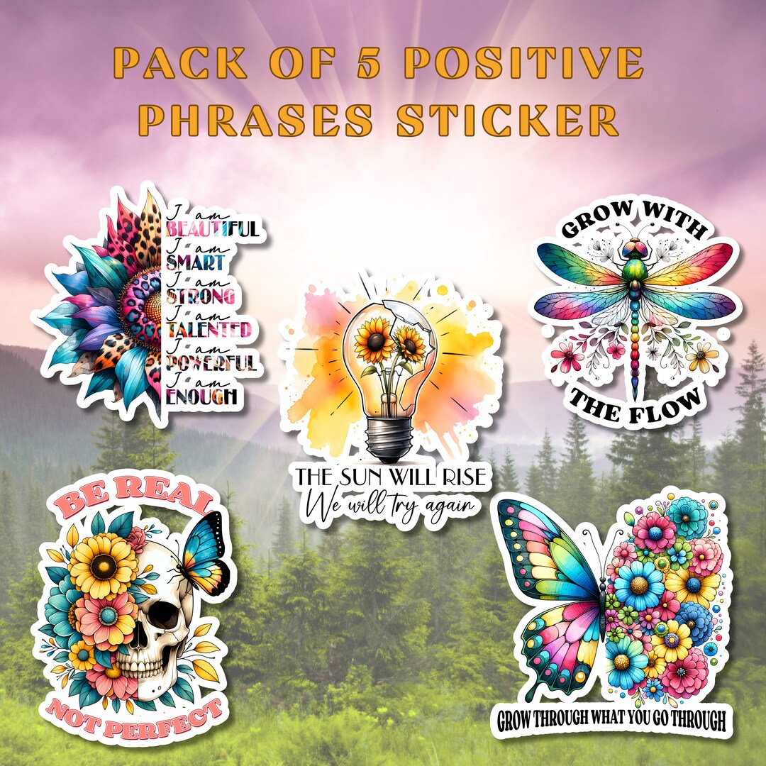 Positive Quotes Sticker Set: 5 Encouraging Phrases for Everyday Joy - Etsy