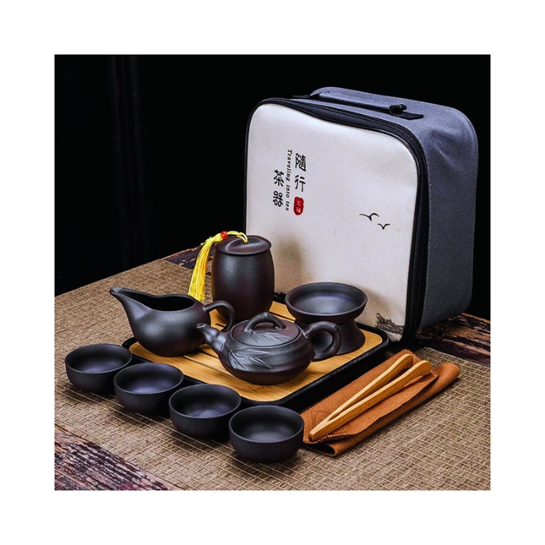 Ceramic Gongfu Tea Set With Tray, Handcrafted Tea Kit With Portable Bag ...