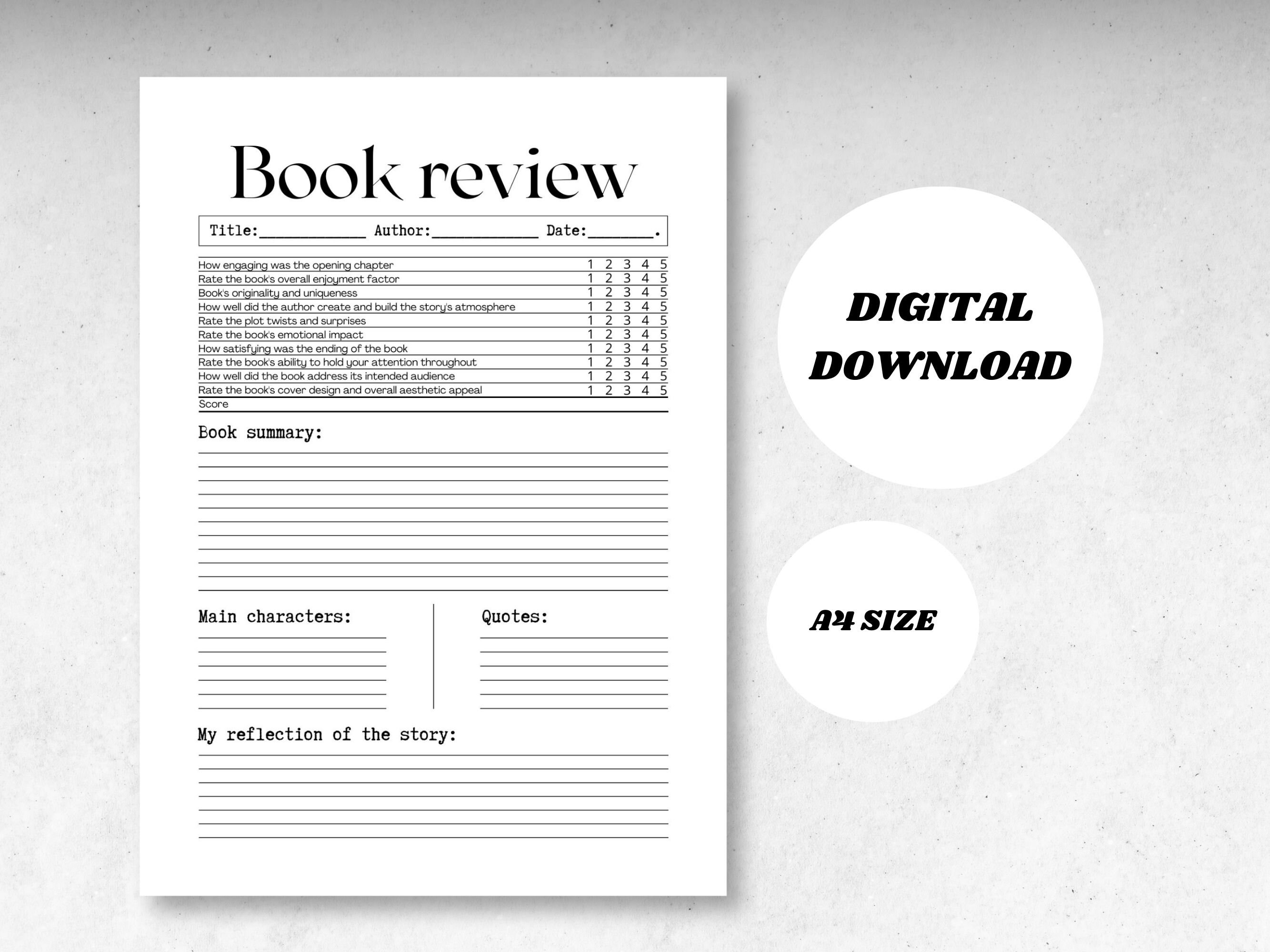 Book Summary Worksheet Simple Review Reading Log A4 Template Printable ...