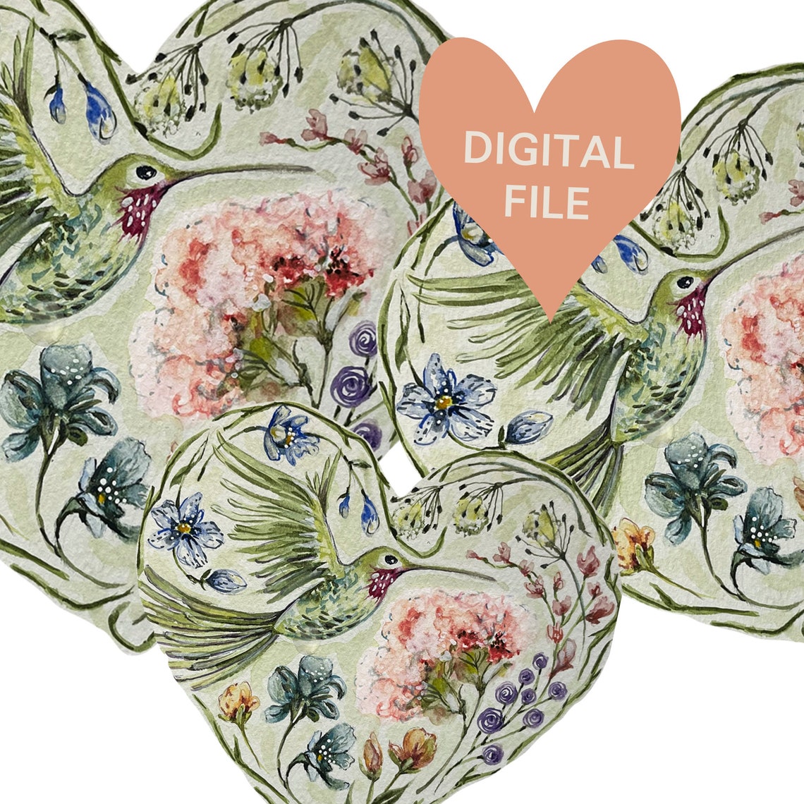 Sweet Heart Clip Art Printable Hummingbird, DIY Spring Decor, Romantic ...