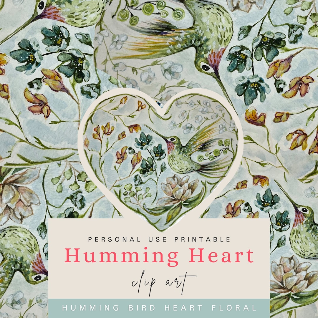 Charming Heart Clip Art Printable Hummingbird, DIY Spring Decor ...