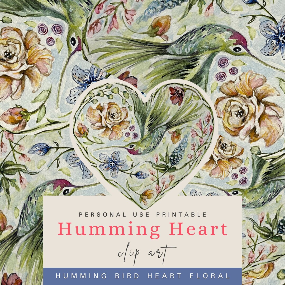 Spring Clip Art Hummingbird Heart, DIY Spring Decor, Romantic Decor ...