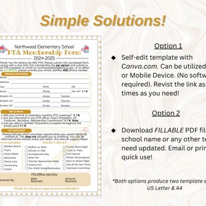 PTA PTO Volunteer Membership Sign up Form | Back to School Registration ...