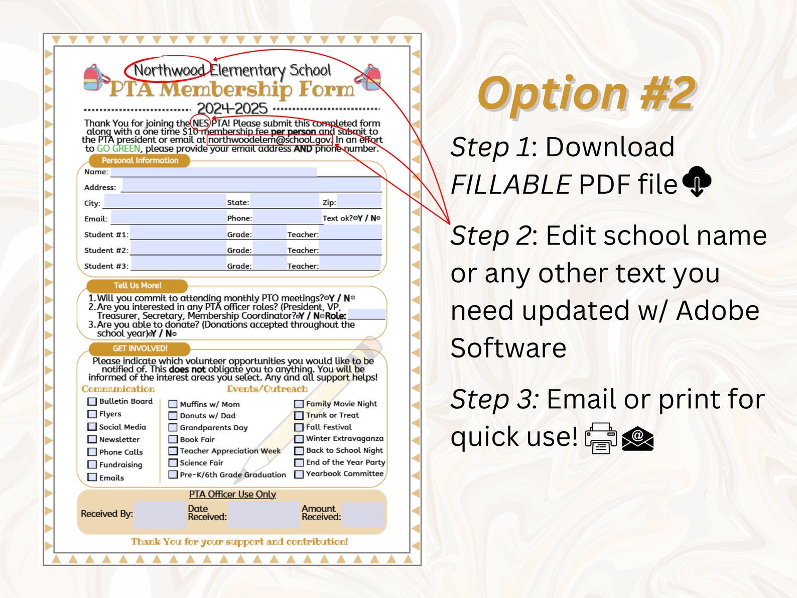 PTA PTO Volunteer Membership Sign up Form | Back to School Registration ...