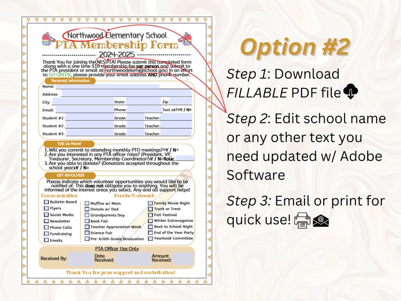 PTA PTO Volunteer Membership Sign up Form | Back to School Registration ...