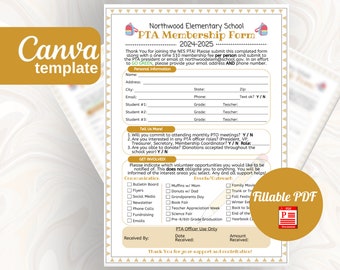 Editable PTA PTO Membership & Volunteer Form (canva Template) - Etsy