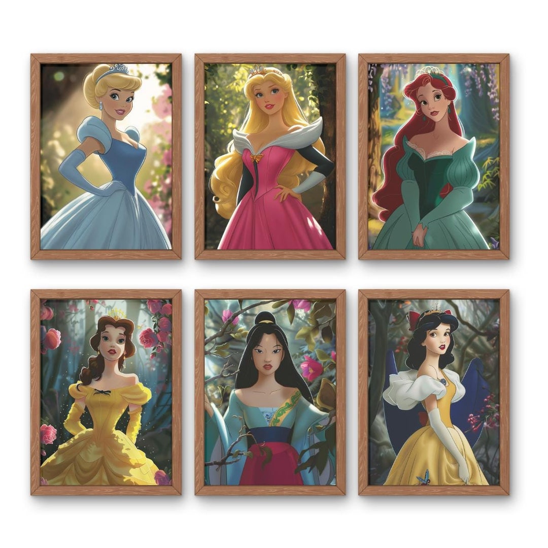 6 Digital Princess Wall Art Set, Fairytale Art, Wall Decor, Kids Room ...