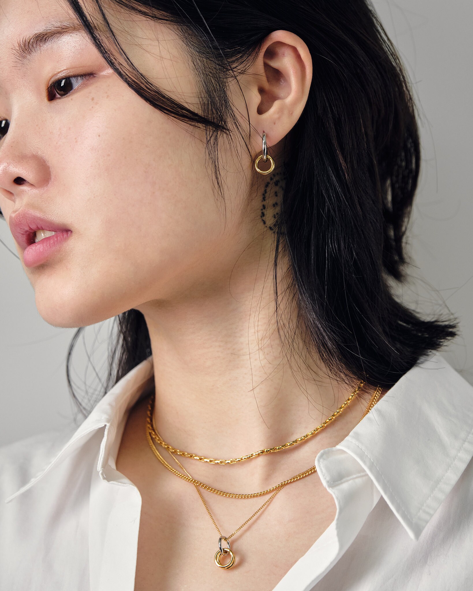 Two Tone Link Pendant Necklace • Mixed Metal Dainty Pendant Necklace ...