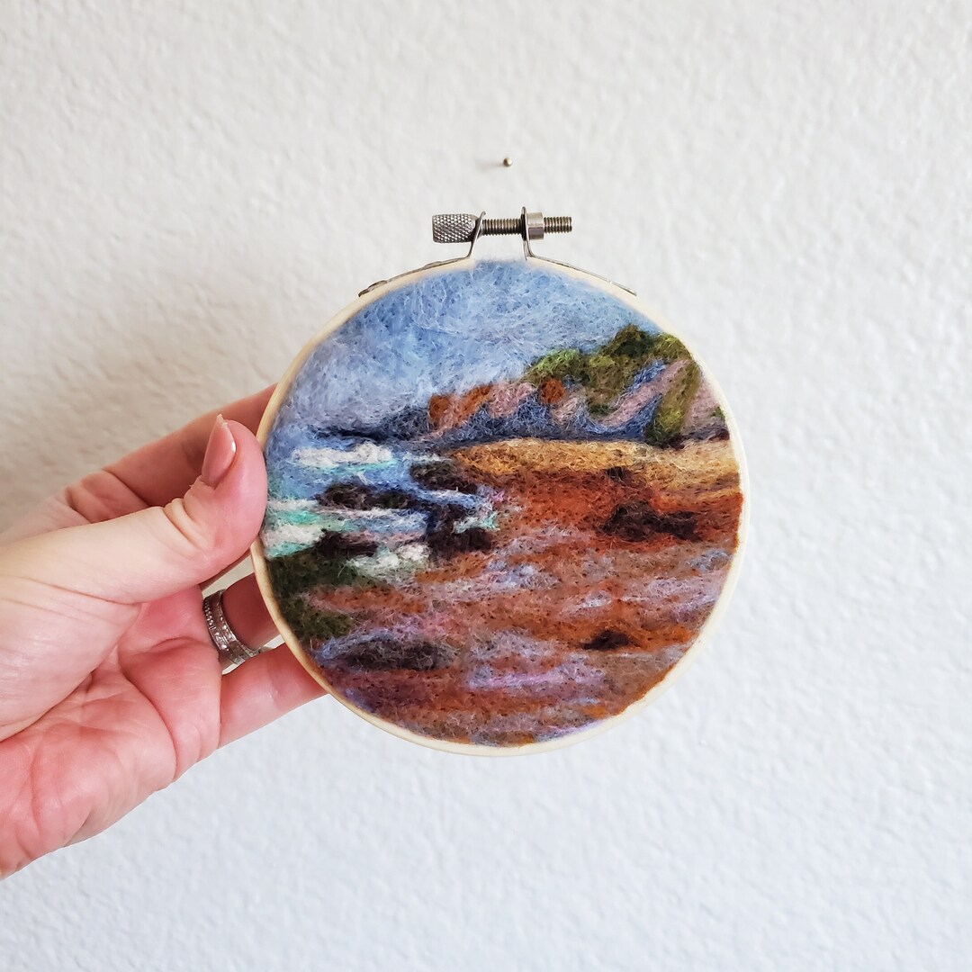 Coastal Beach Landscape, Wool Art, Needle Felted Painting in 4x4 ...