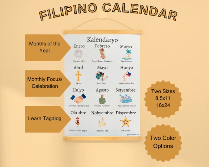 Filipino Months of the Year Calendar tagalog for Children, Adults ...