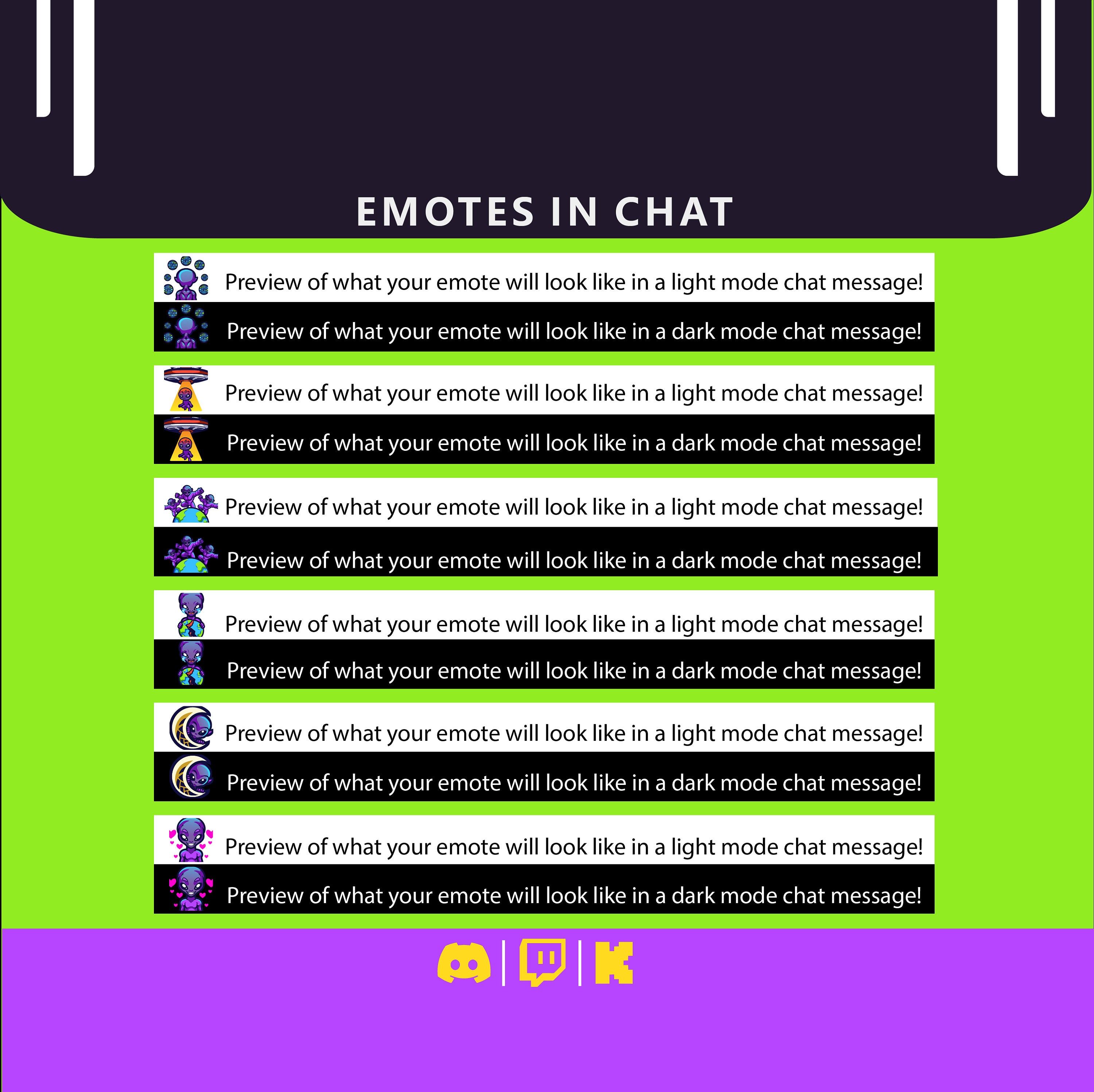 Static Alien Emotes Pack 6 Cosmic Emotes in 3 Colors - Etsy