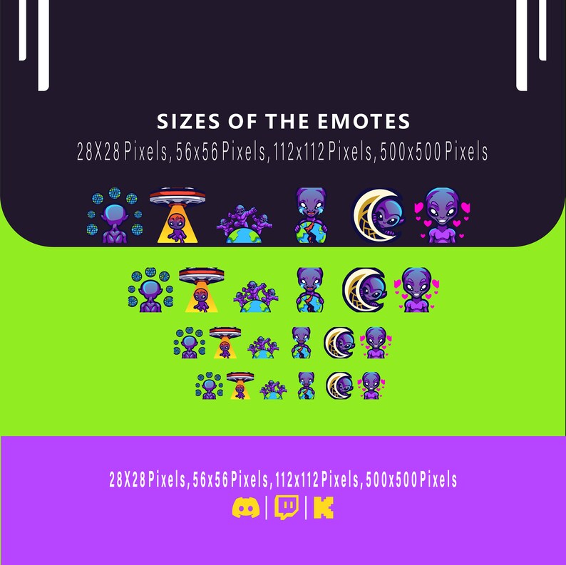 Static Alien Emotes Pack 6 Cosmic Emotes in 3 Colors - Etsy