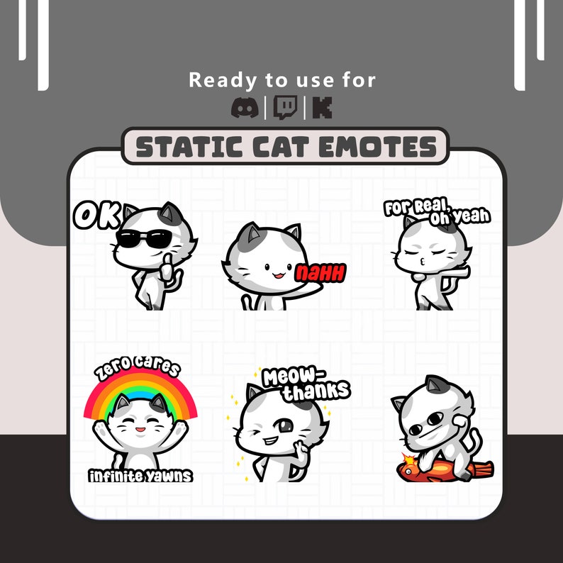 Static Cute Cat Emotes Pack of 6 for Twitch, Kick, Discord - Perfect ...