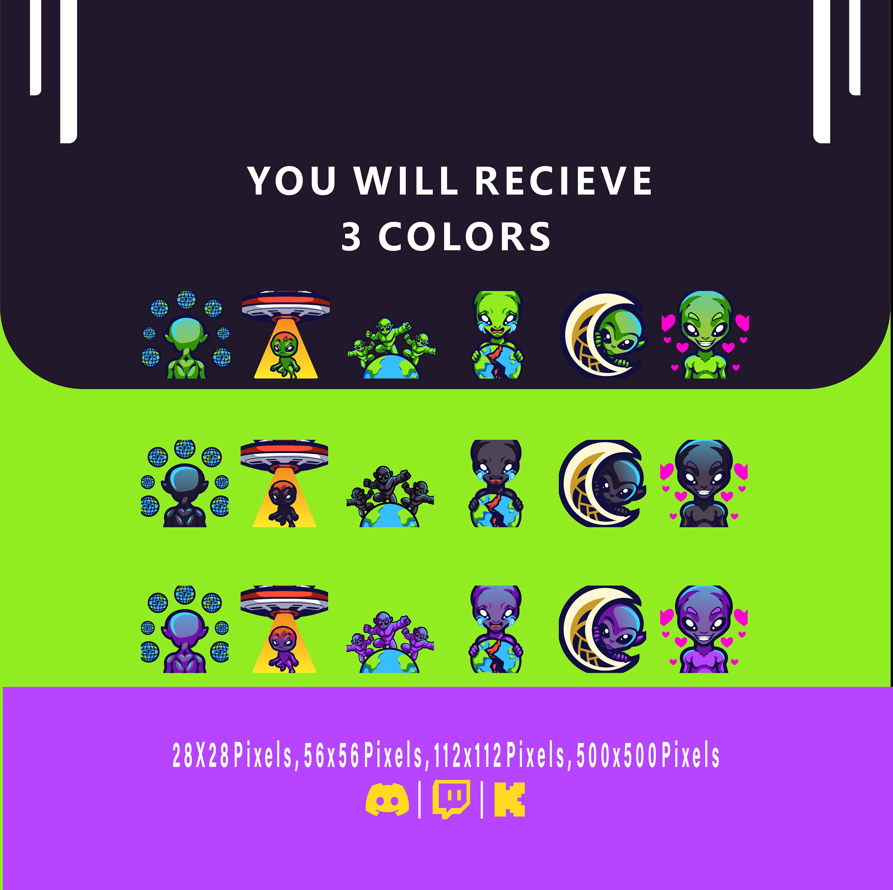 Static Alien Emotes Pack - 6 Cosmic Emotes in 3 Colors - Etsy UK