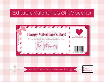 Valentine's Day Printable MOVIE NIGHT Gift Tickets, Voucher. Surprise ...