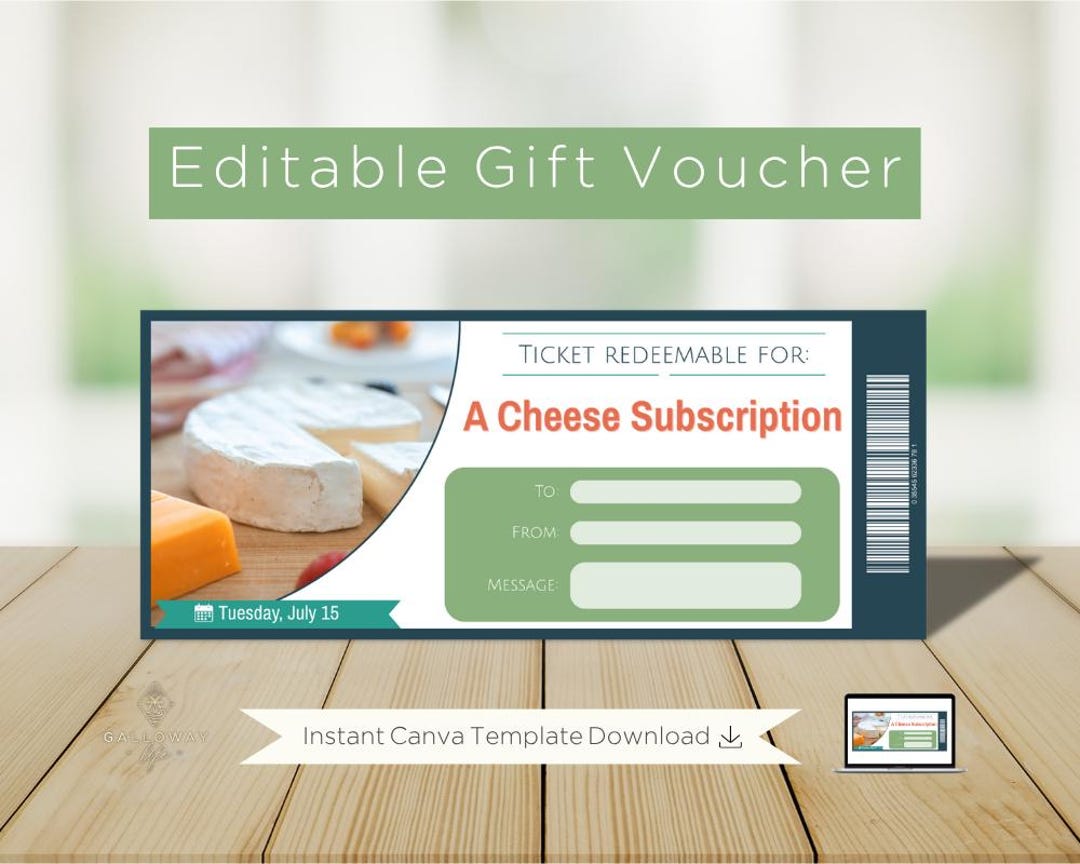 Cheese Subscription Gift Voucher: Customizable Ticket (digital Product ...