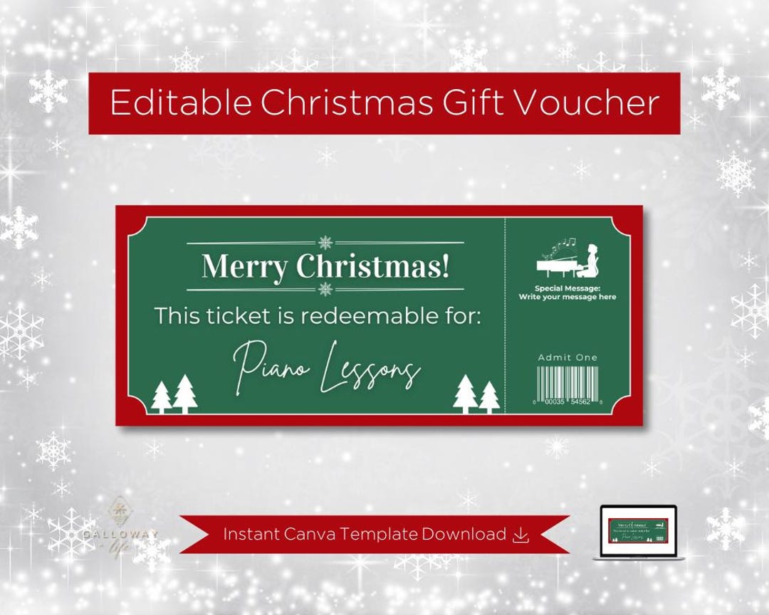 Christmas Piano Lessons Gift Voucher: Customizable Ticket (digital ...