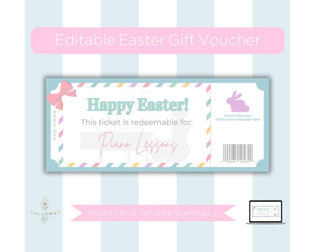 Easter Piano Lessons Gift Voucher: Customizable Ticket (digital Product ...