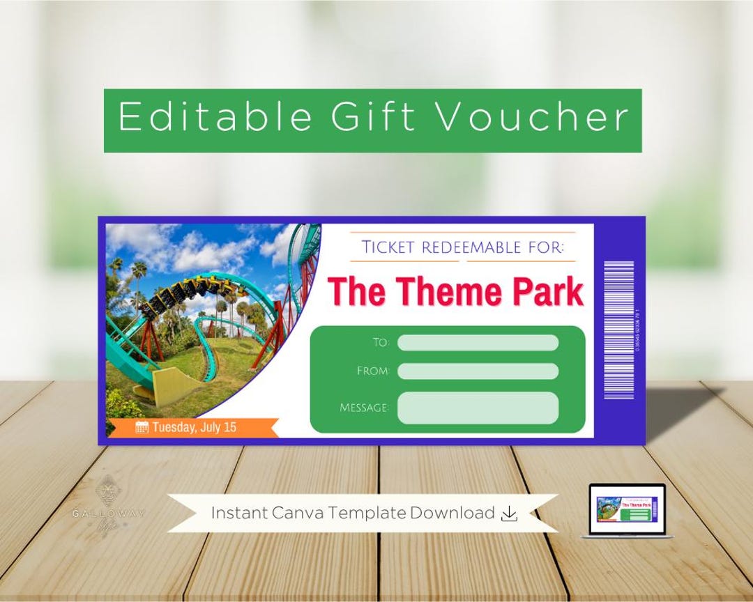 Theme Park Gift Voucher: Customizable Ticket (digital Product ...