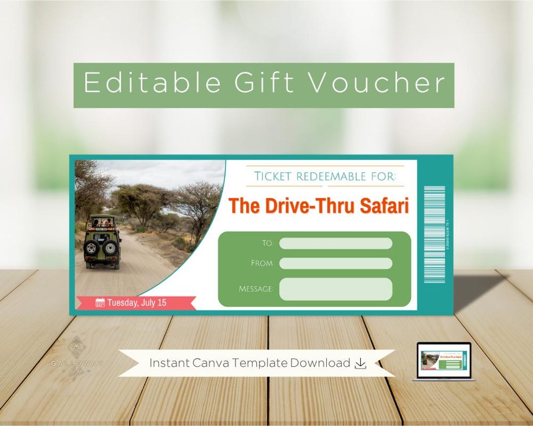 Drive-thru Safari Gift Voucher; Customizable Ticket (digital Product ...