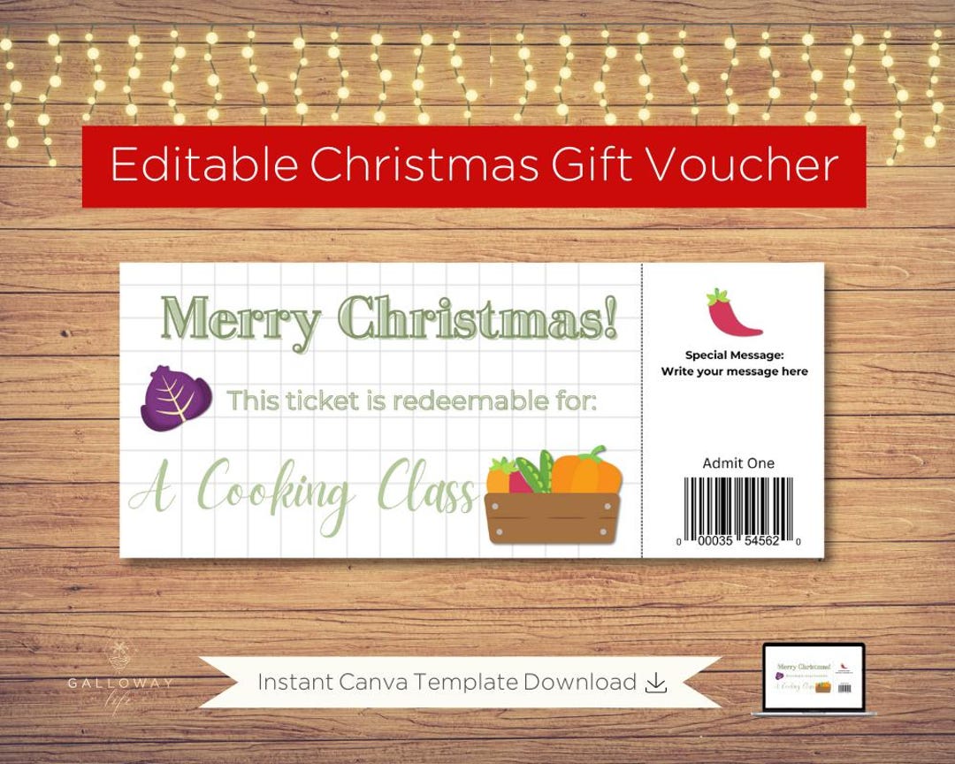 Christmas Cooking Class Gift Ticket: Editable Canva Template (digital ...