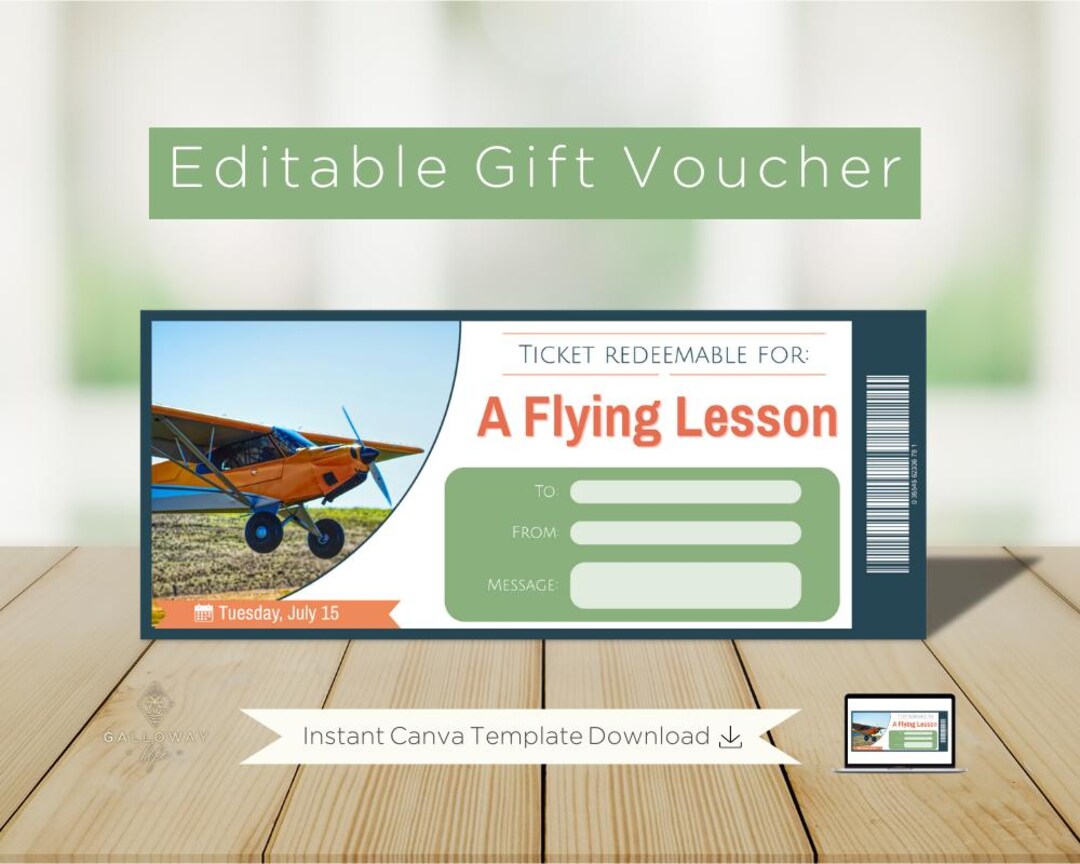 Flying Lesson Gift Voucher: Customizable Ticket (digital Product ...