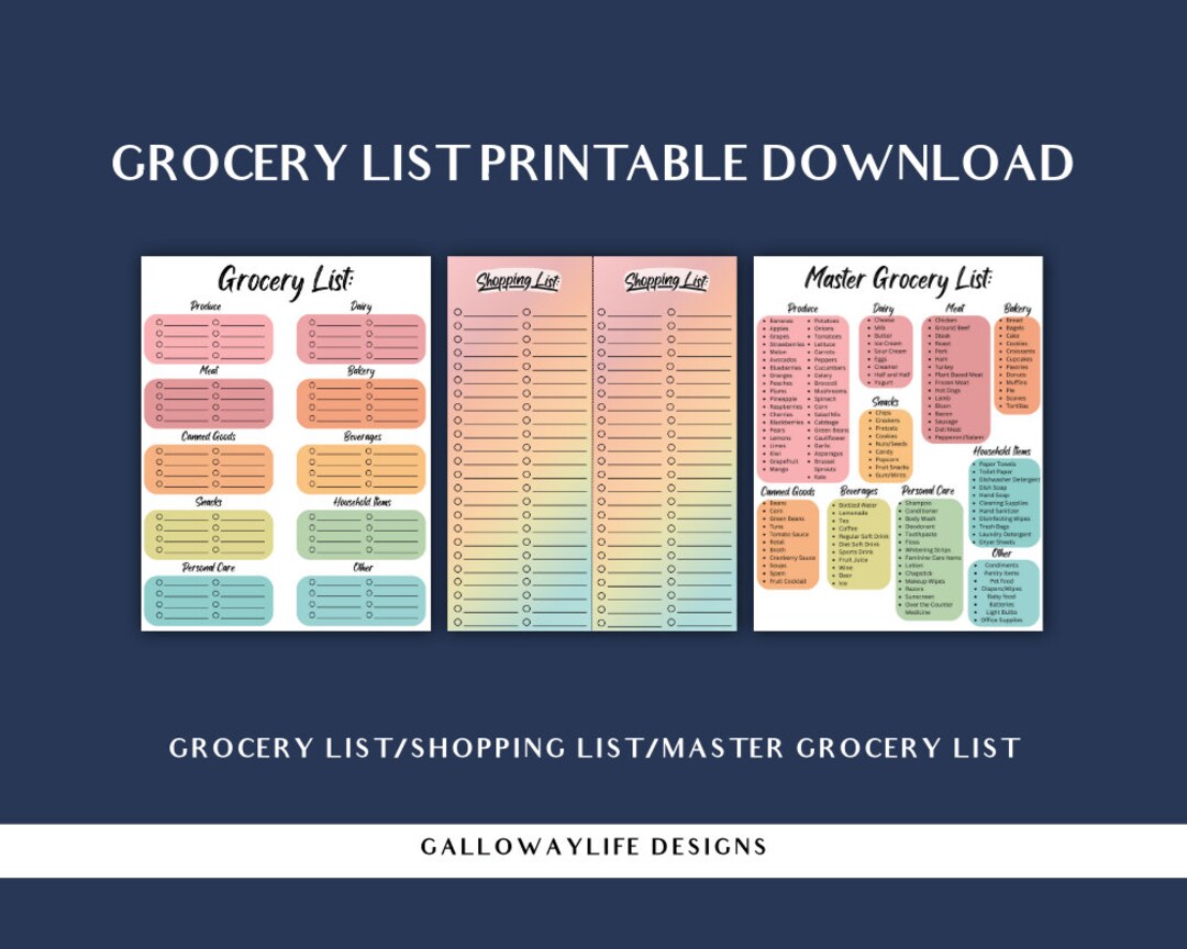 Grocery List Rainbow Printable Digital Download - Etsy